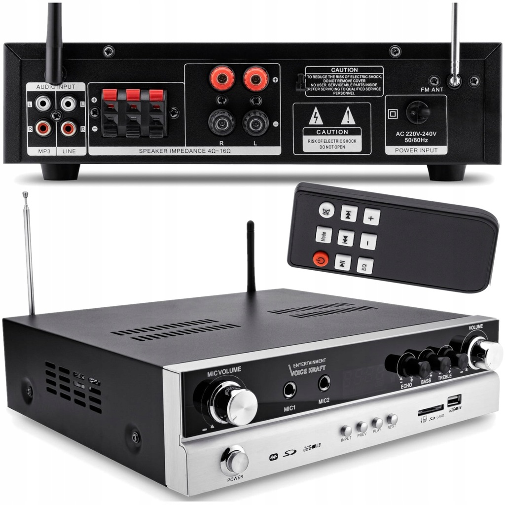 AMPLITUNER WZMACNIACZ STEREO BLUETOOTH USB FM - 12409072038 - oficjalne archiwum Allegro