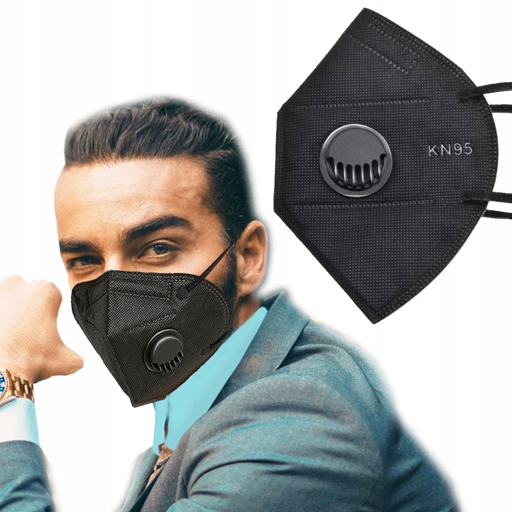 MASKA KN95 FFP2 CZARNA Z ZAWOREM ZAWORKIEM MASECZ* - 10568450299 ...