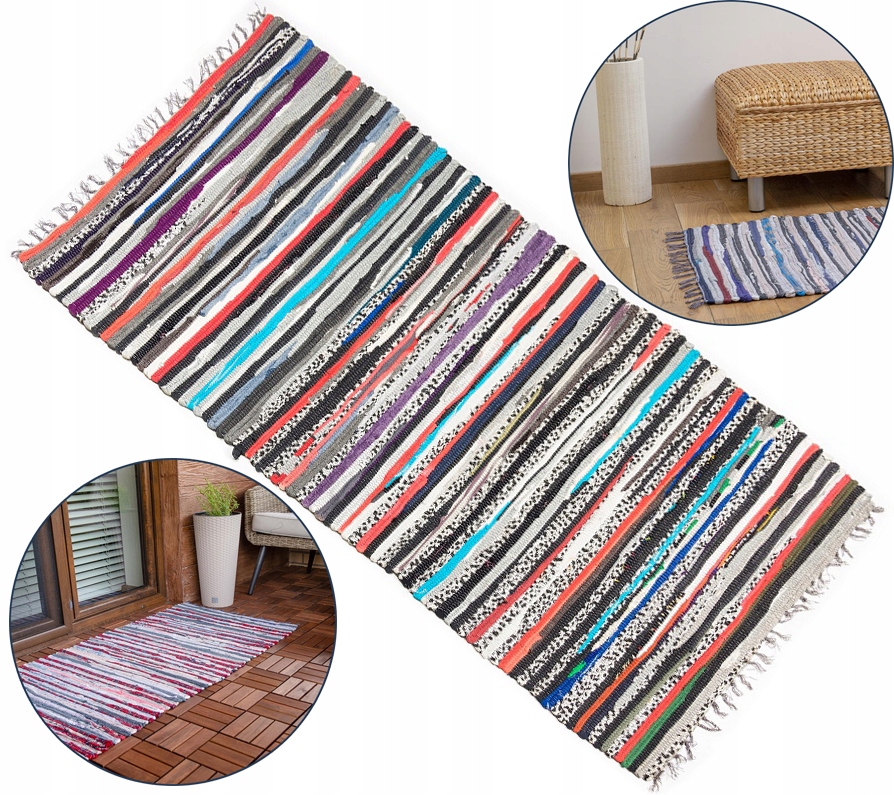 DYWANIK BAWEŁNIANY TKANY CHODNIK FRĘDZLE 60x100 - 12629037134 - oficjalne archiwum Allegro