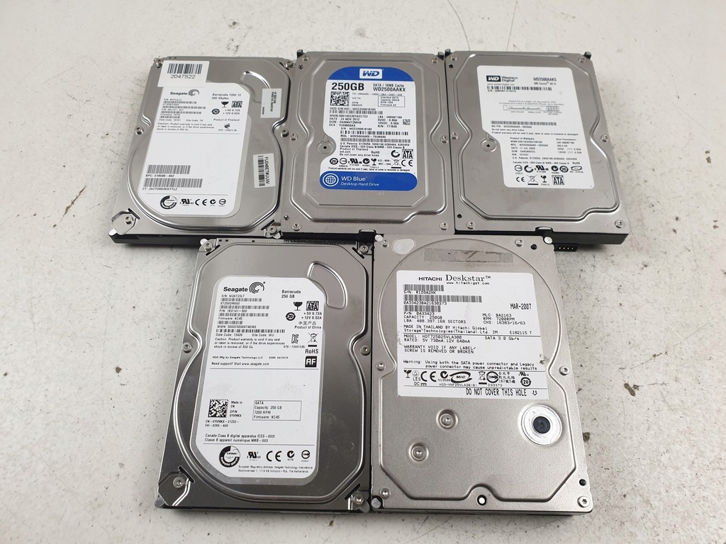 5 Sztuk 3,5' HDD 250GB (2047522) - 13010488948 - oficjalne archiwum Allegro