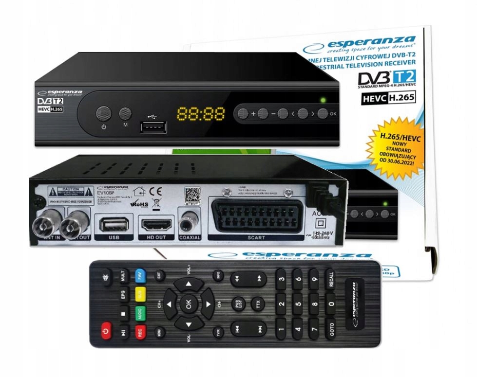DEKODER TUNER TV NAZIEMNEJ HD DVB-T2 HEVC EV106R - 12224480127 ...