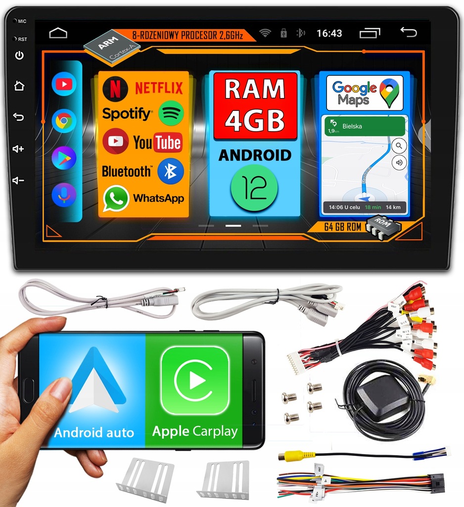 RADIO SAMOCHODOWE 2DIN ANDROID GPS USB BT EKRAN 9' - 12725523349 - oficjalne archiwum Allegro