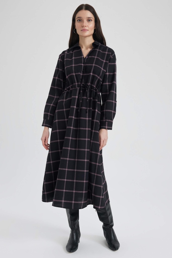 R67M001 SUKIENKA CZARNA W KRATKĘ RÓŻ MIDAXI PROSTA KOSZULOWA DEFACTO 40 - 15324624110 ...