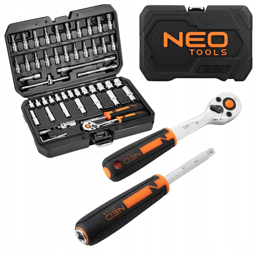 NEO Klucze nasadowe 1/4”, nasadki grzechotka bity HEX TORX zestaw 53 sztuk - 14653717635 ...