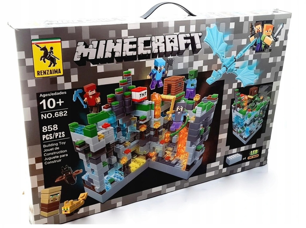 KLOCKI MINECRAFT KOPALNIA LAWA 858 KLOCKÓW LED - 12762046771 ...