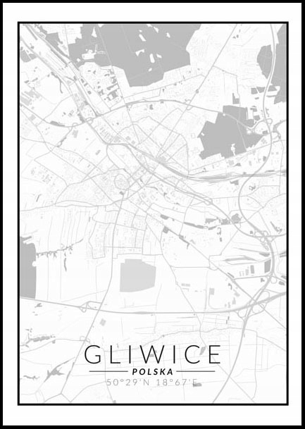 Gliwice, Polska mapa czarno biała - plakat 42x59,4 - 11537056614 ...