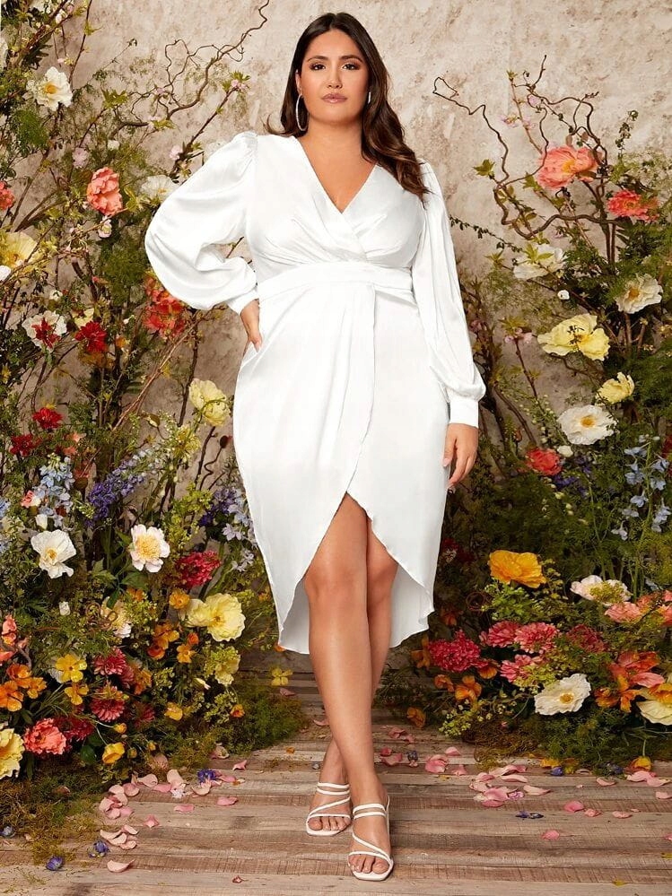 SHEIN BIAŁA SATYNOWA SUKIENKA MIDI (0XL) - 15486080958 - oficjalne ...