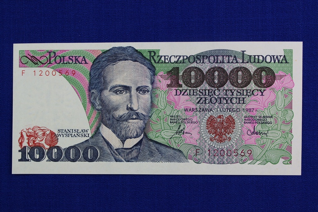 Polski Banknot 10000 złotych z 1987 roku seria F stan UNC - 14806637314 ...