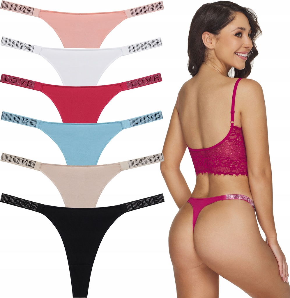 Majtki stringi damskie bawełniane love zestaw - 13916372049 - oficjalne archiwum Allegro