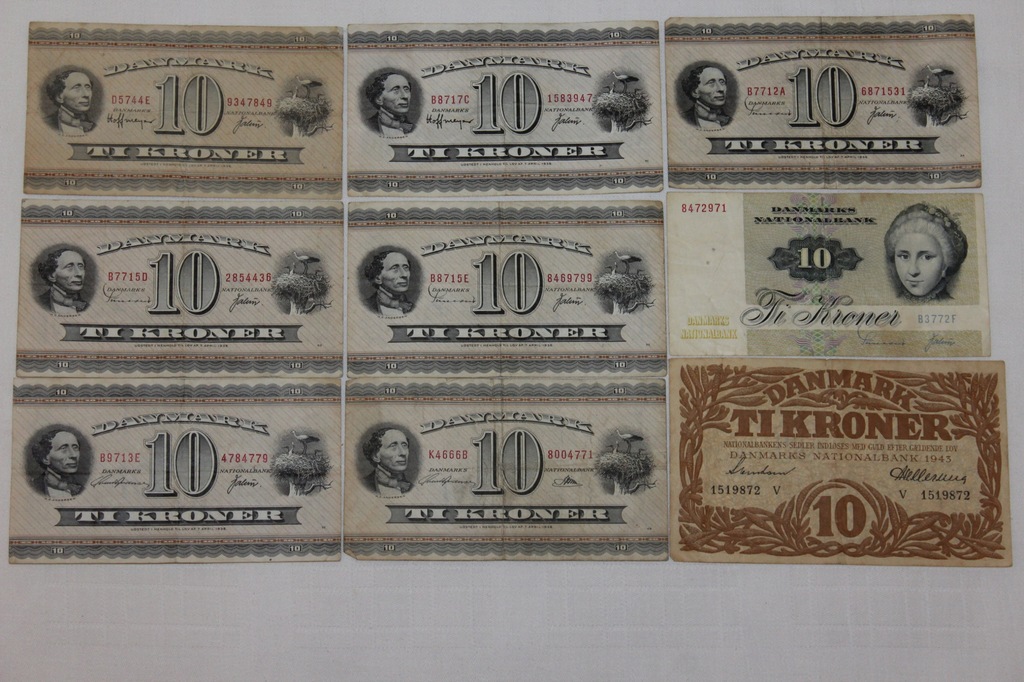 10 koron 1936, 1943, 1972 Dania banknoty - 12764305419 - oficjalne ...