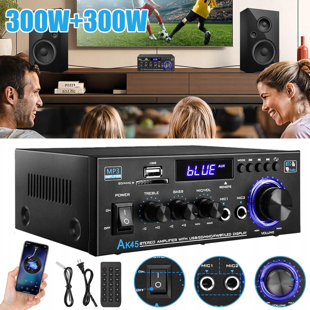 MINI WZMACNIACZ, ODBIORNIK BLUETOOTH, 2 KANAŁY WZMACNIACZ HIFI, FUNKCJĄ FM - 15269279959 ...