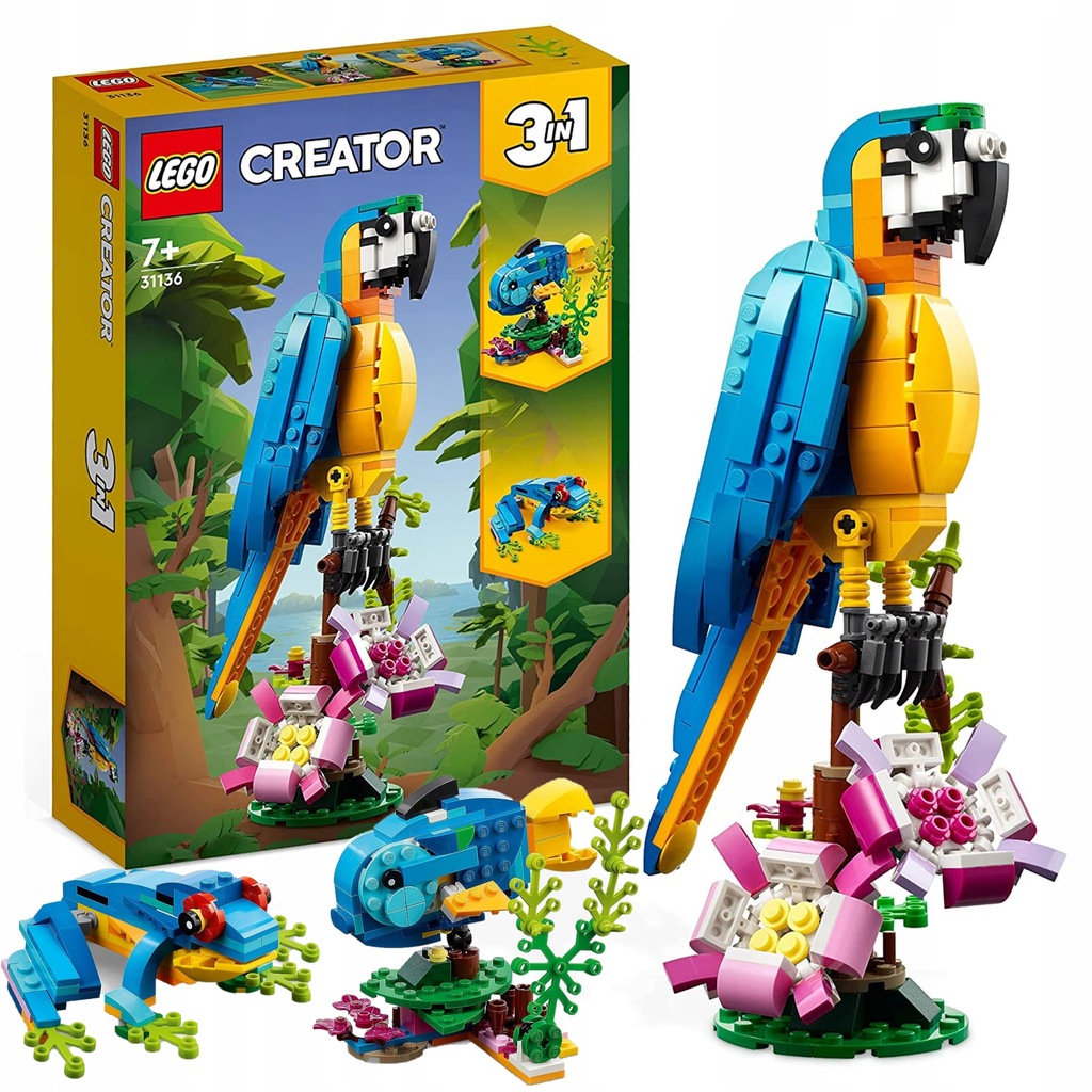LEGO Creator Egzotyczna Papuga Żaba Ryba 31136 3w1 Prezent na Urodziny ...