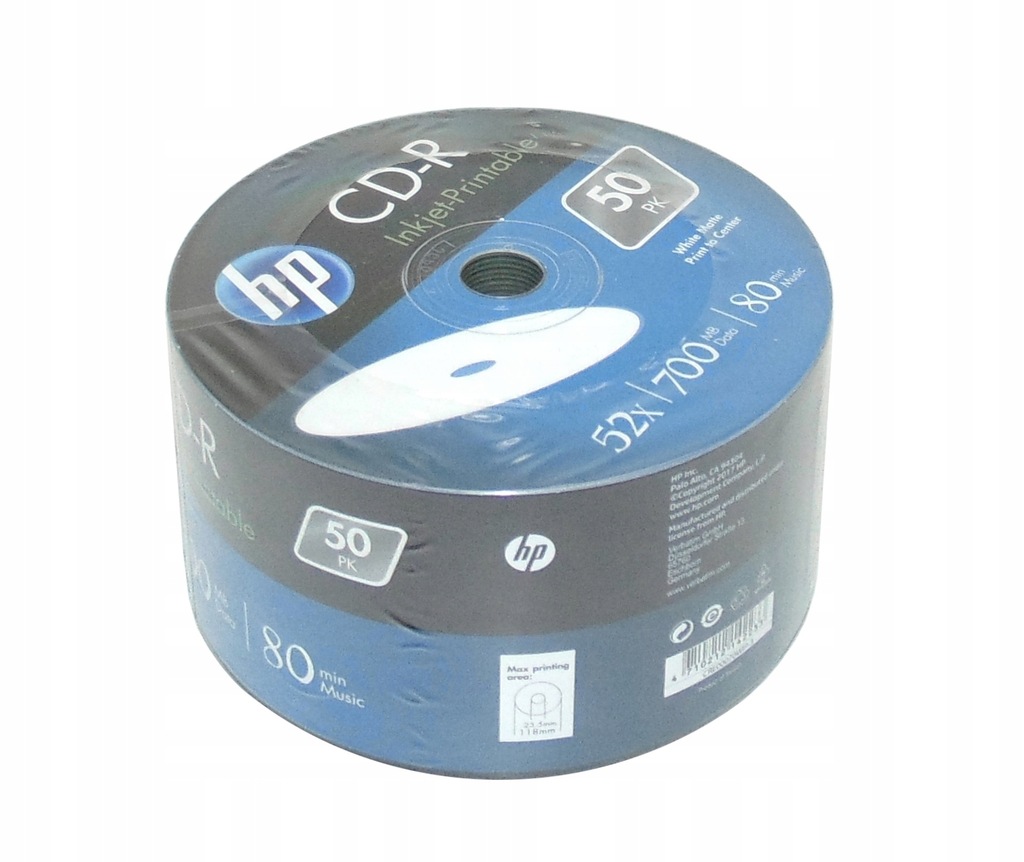 PŁYTY CD-R HP CD-R 700MB DO NADRUKU BIAŁA 50 szt. - 12926213674 ...