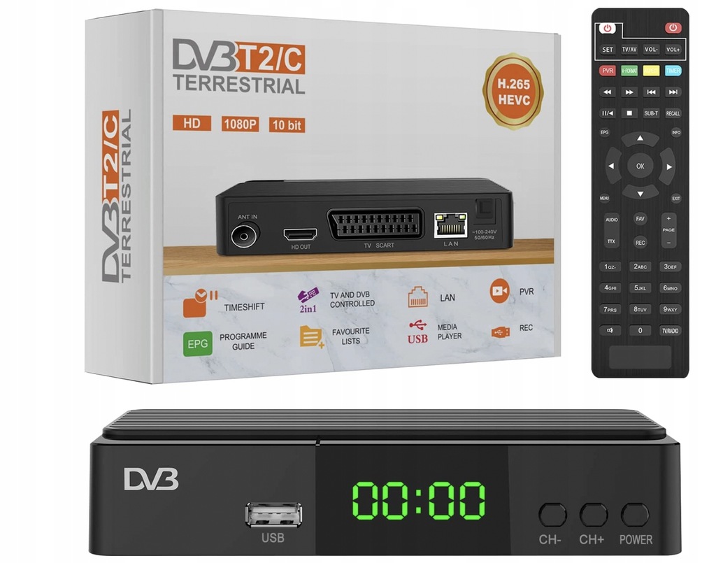 Tuner dekoder TV DVB-T2 H.265 HEVC HDMI Recorder - 13379506950 - oficjalne archiwum Allegro