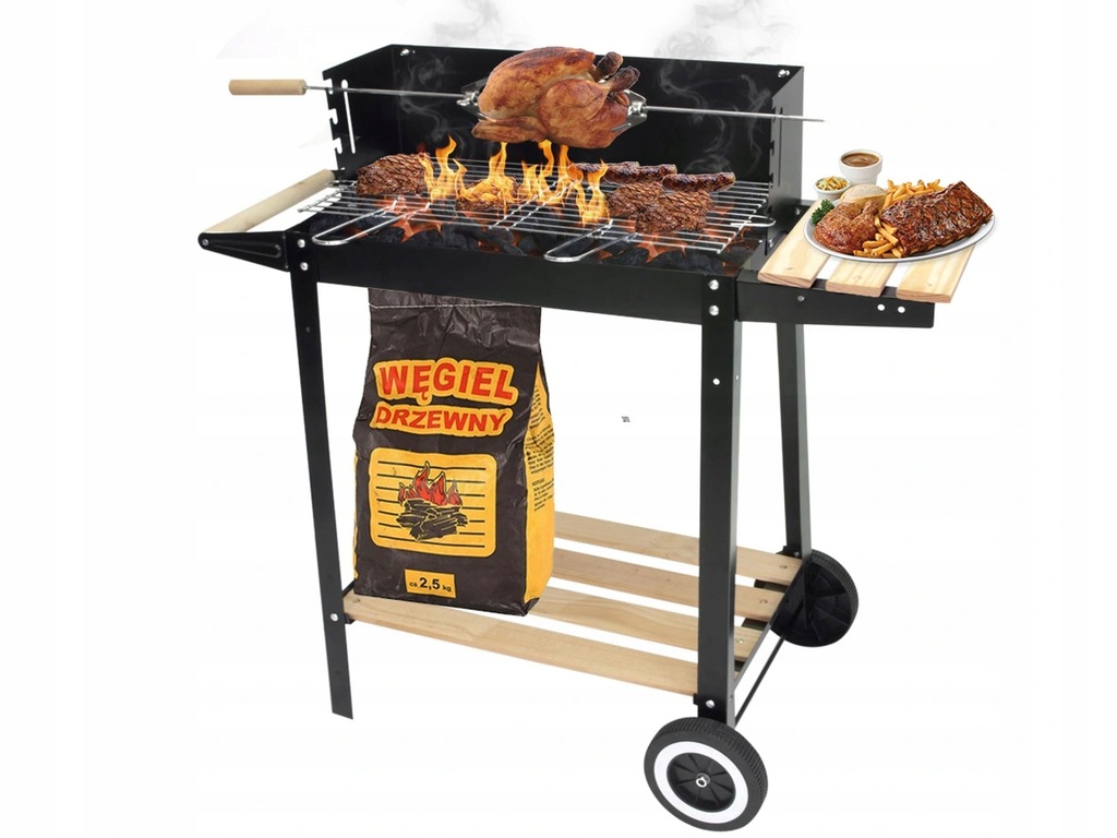 DUŻY GRILL OGRODOWY NA KOŁACH Rożno PÓŁKI Gril - 13448946030 ...