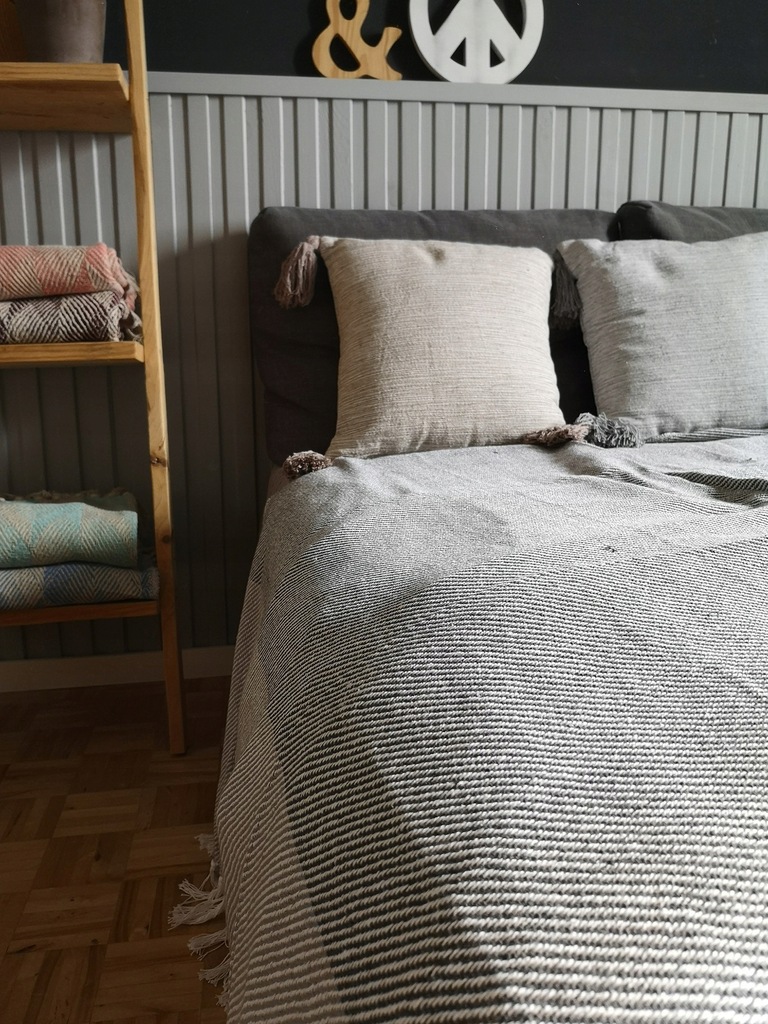 Koc pled boho 140x190 pled bawełniany grafit szary - 12888924439 ...