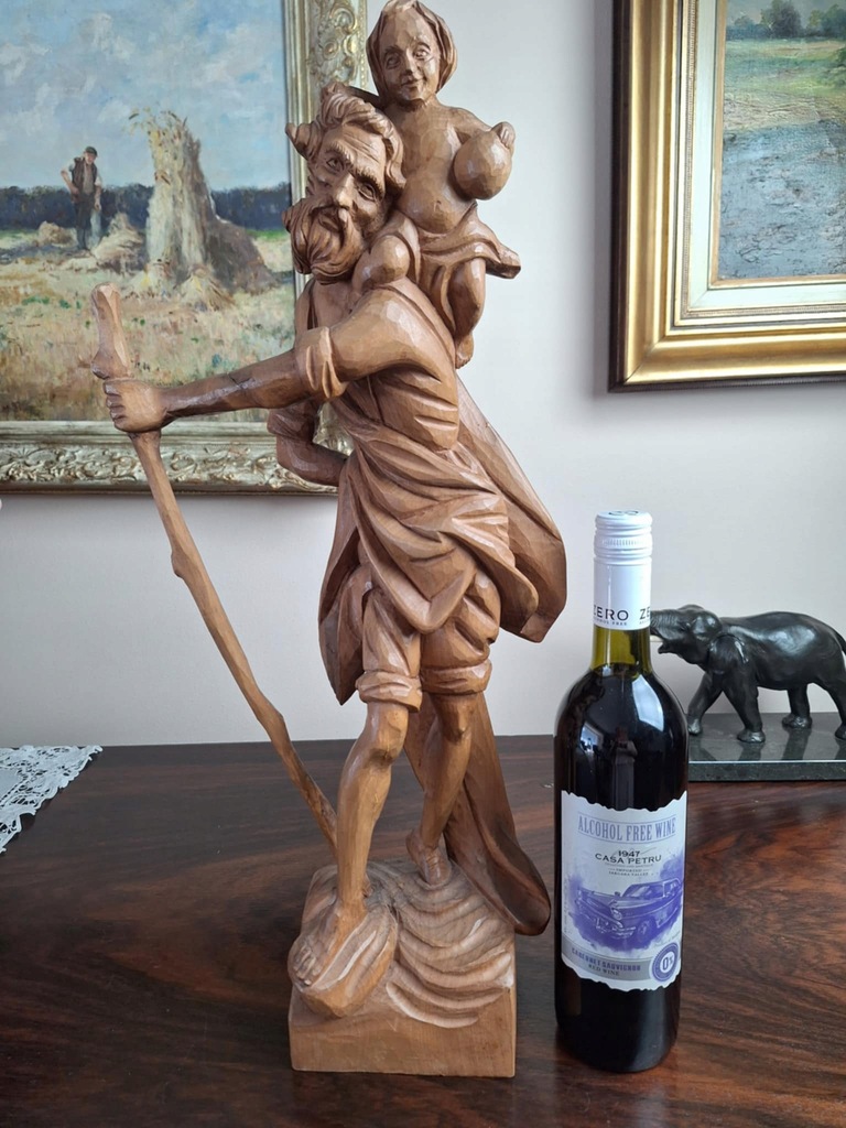 ŚW.KRZYSZTOF RZEŹBA DREWNIANA UNIKAT KOLEKCJONERSKI NIESAMOWITA ...