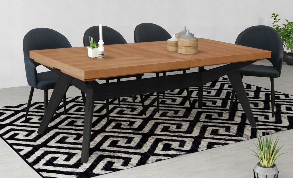 Stół z czarnymi nogami Rozkładany Salon Jadalnia - 8654708126 - oficjalne archiwum Allegro