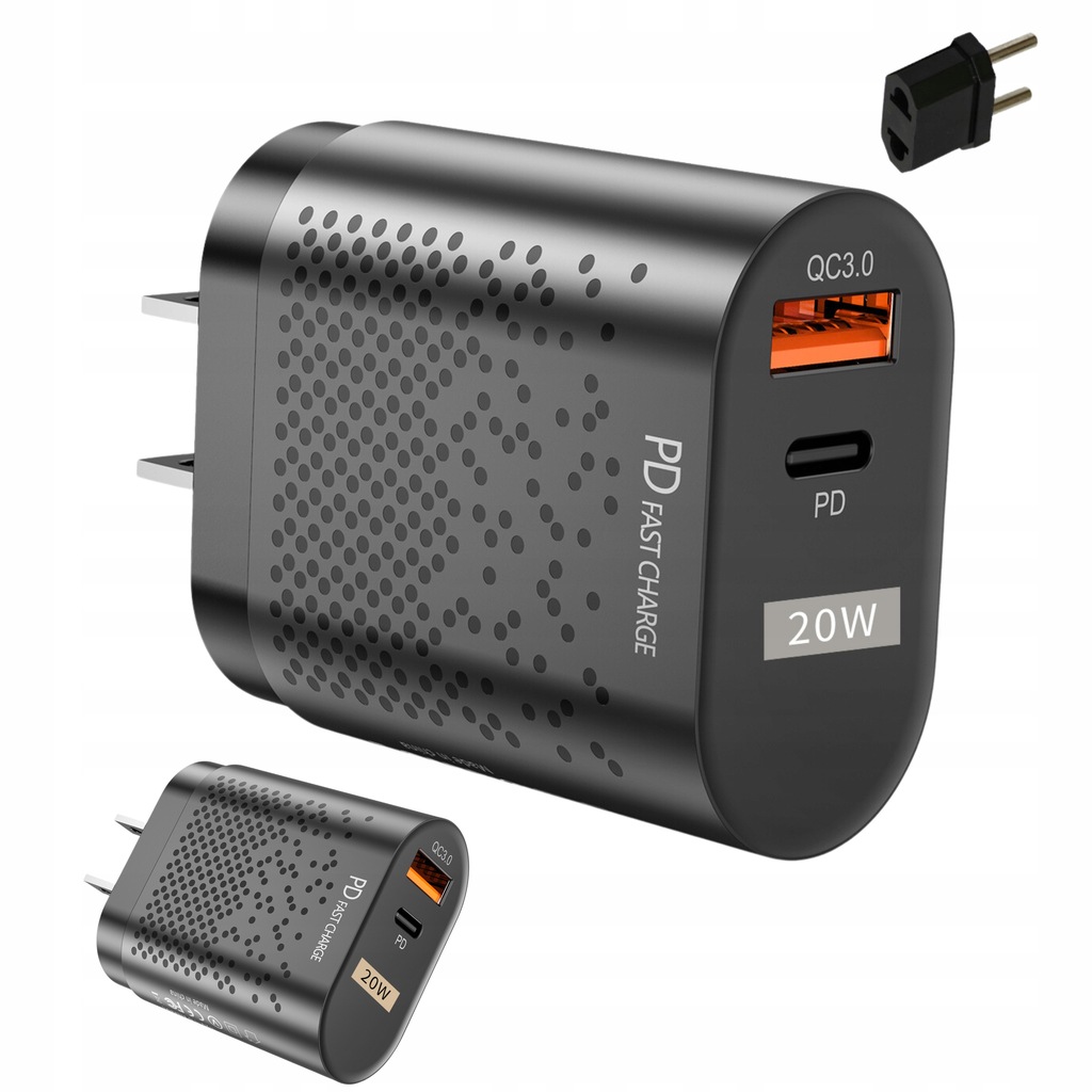 SZYBKA ŁADOWARKA USA USB-C PD 20W QC 3.0+ ADAPTER - 13604171373 ...