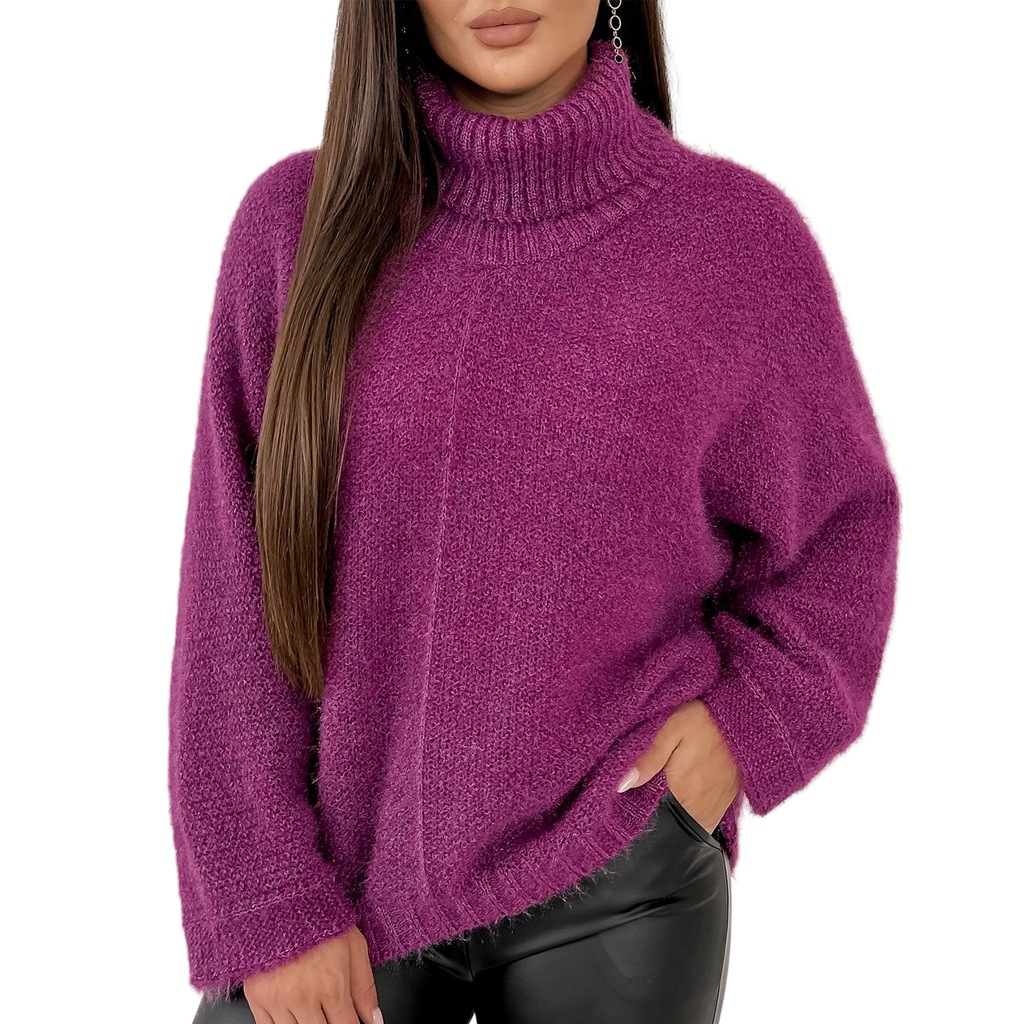 Ciepły Sweter Damski z Golfem Zimowy SWETER KRISHNA FIOLETOWY UNI ...