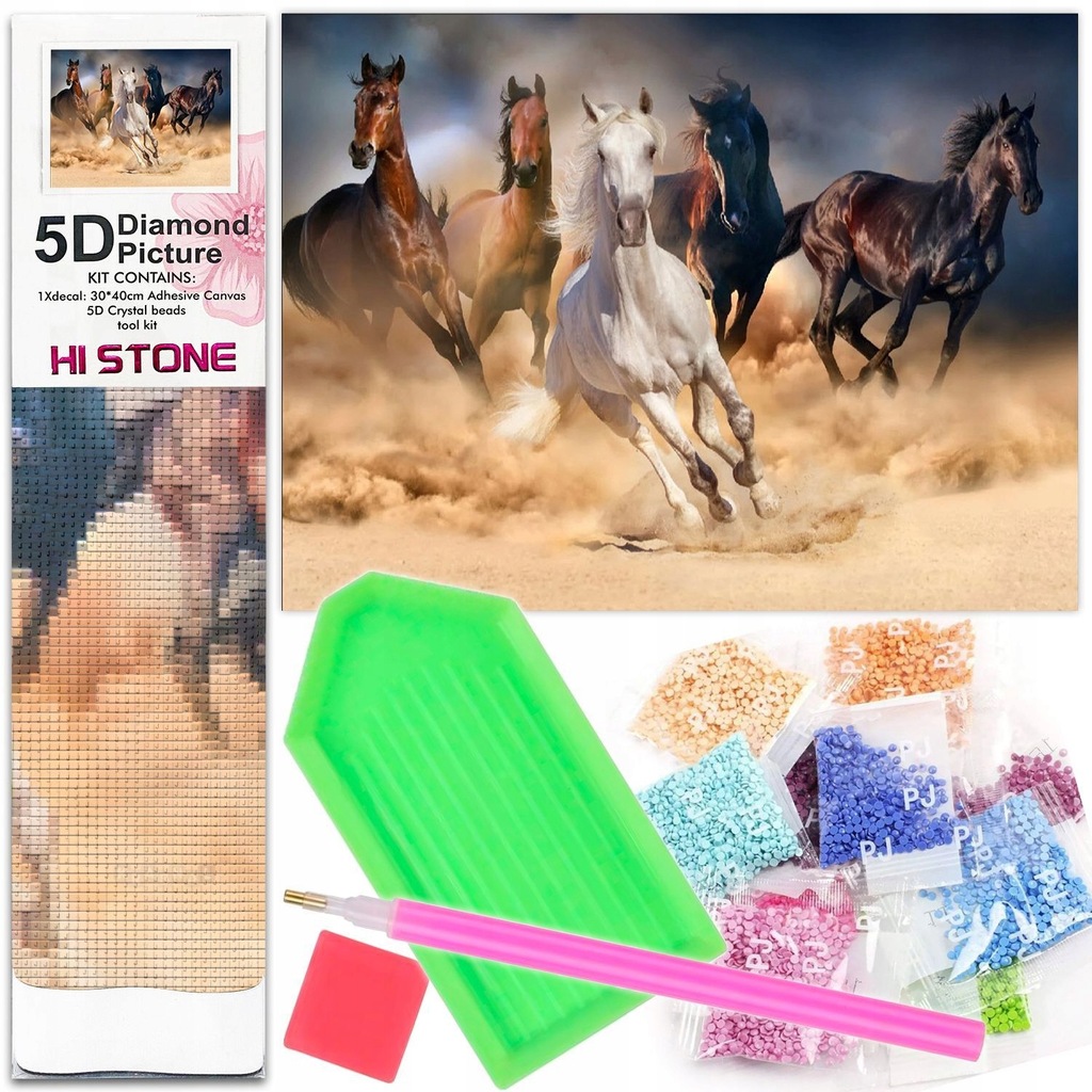 Mozaika Diamentowa 5D Haft Malowanie Konie W - 12722928712 - oficjalne archiwum Allegro