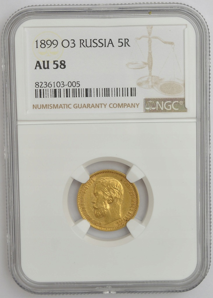2.ey.ROSJA, MIKOŁAJ II, 5 RUBLI 1899 FZ NGC AU58 - 17479653182 - oficjalne archiwum Allegro