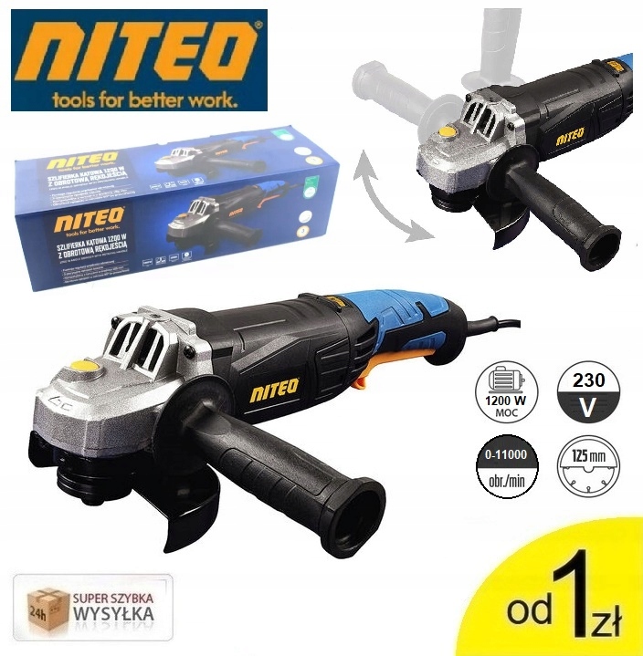 NITEO SZLIFIERKA KĄTOWA 125mm 1200W NOWA prod. 22' - 13210073242 - oficjalne archiwum Allegro