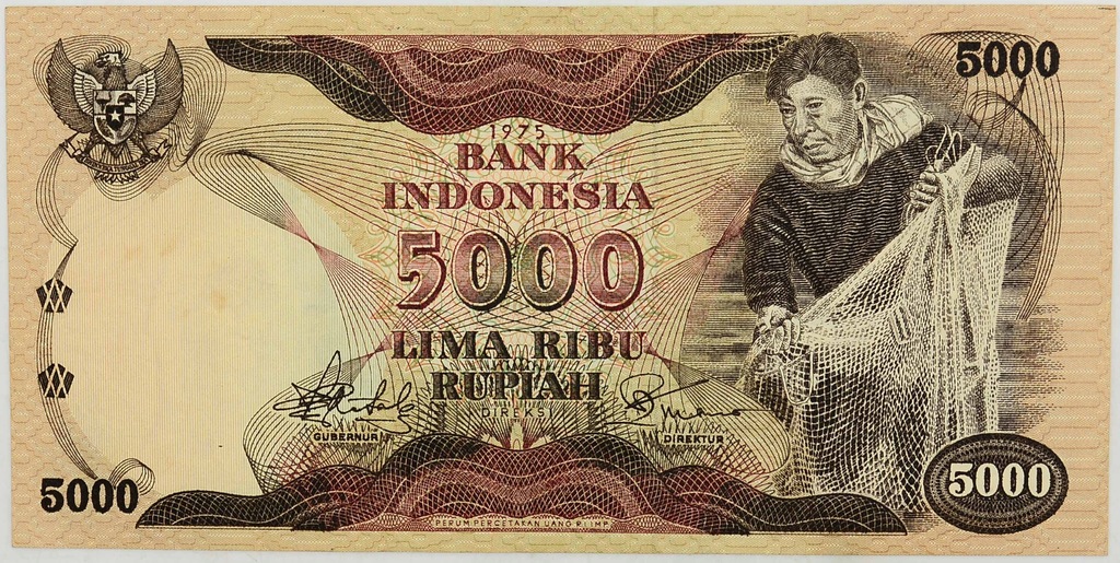 19.xx! Indonezja, 5 000 Rupii 1975 rzadki, St.3+ - 12878855484 ...