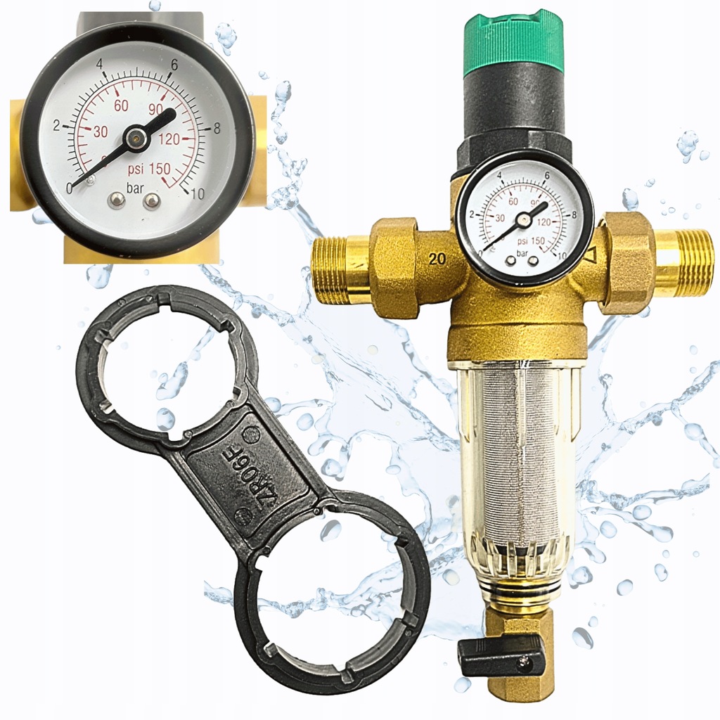 REDUKTOR CIŚNIENIA WODY 3/4 CAL Z MANOMETREM FILTREM REGULATOR DN20 ...