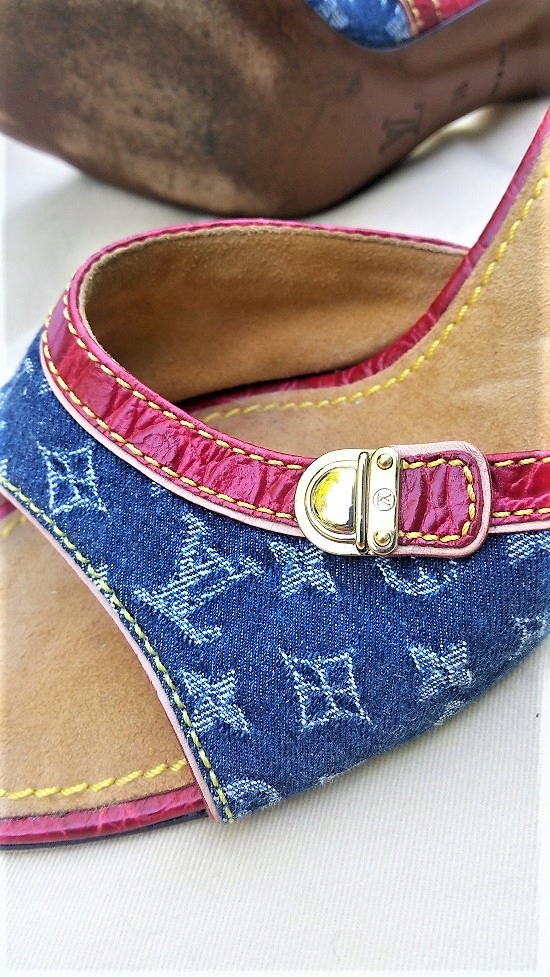 LOUIS VUITTON BUTY KLAPKI JEANS ALIGATOR SKÓRA 38 - 8232384613 - oficjalne archiwum Allegro