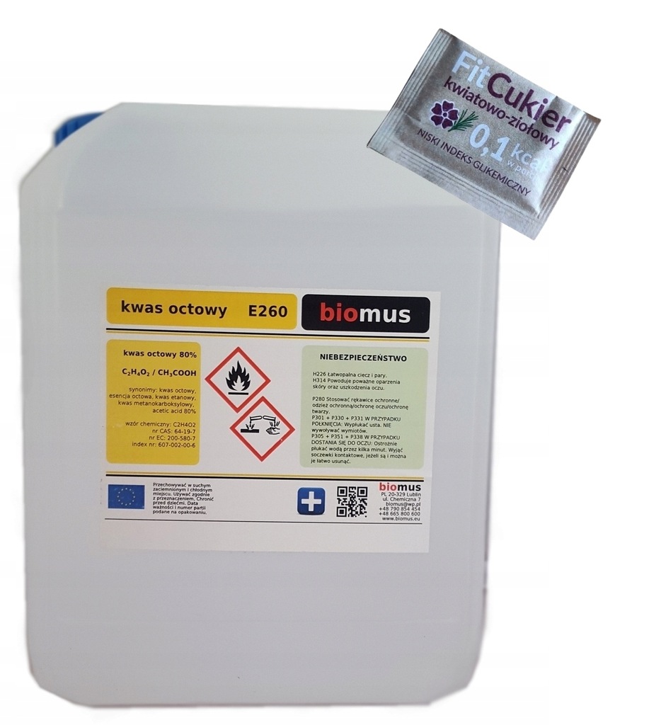 BIOMUS ESENCJA OCTOWA czysta 80% KWAS OCTOWY 5L - 9052942434 ...