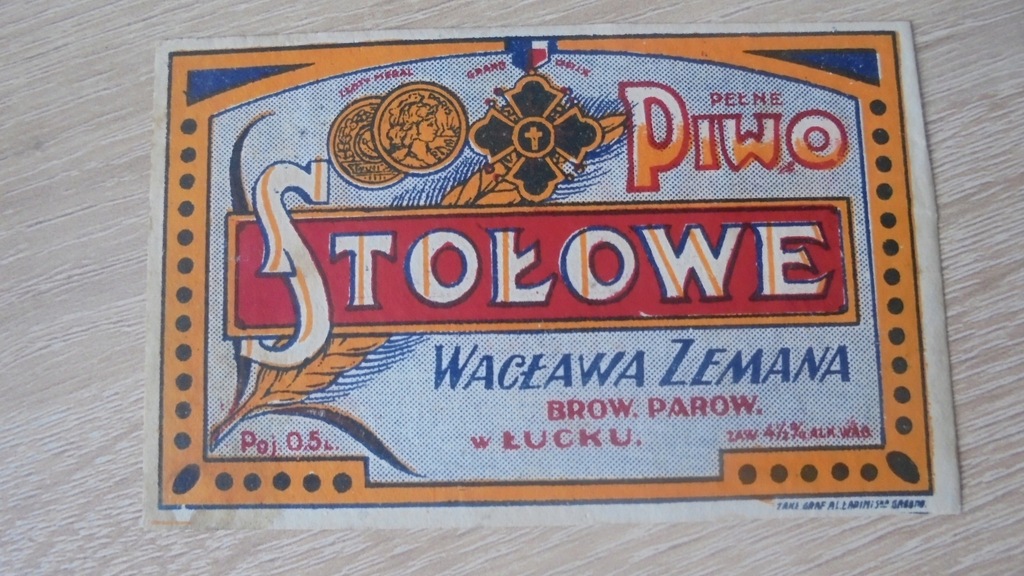Przedwojenna etykieta browar Łuck Wołyń Kresy - 12645881931 - oficjalne archiwum Allegro