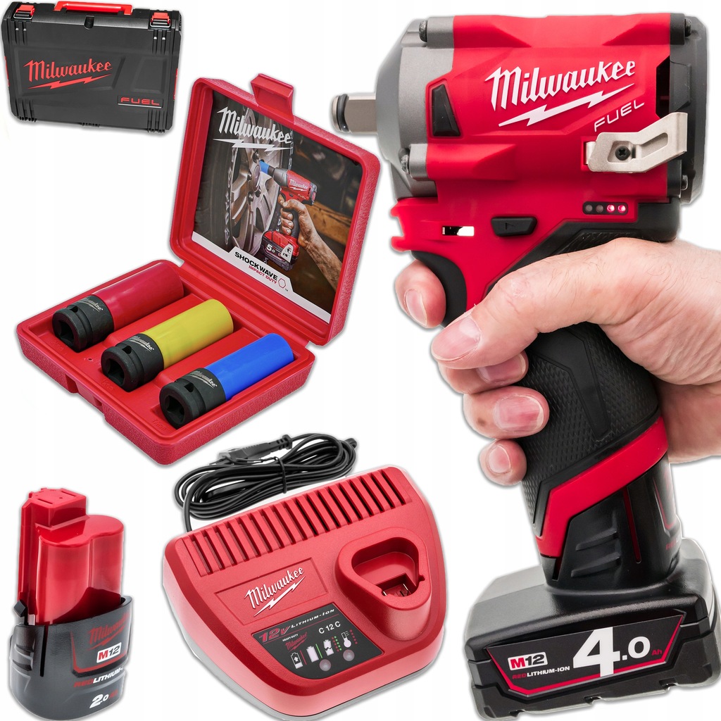 MILWAUKEE KLUCZ UDAROWY 339Nm 12V M12 + NASADKI - 12061600928 ...