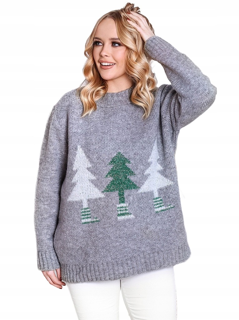 Sweter świąteczny damski CHOINKI szary POLSKI - 12936486900 - oficjalne ...