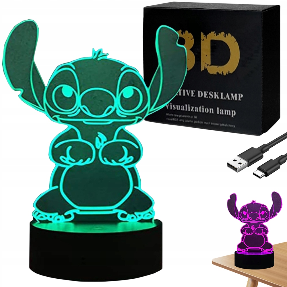 LAMPKA NOCNA LED CARTOON STITCH USB PILOT DOTYK 16 KOLORÓW PIĘKNE ...