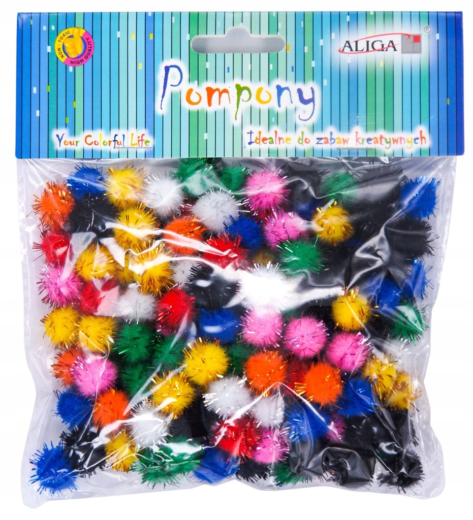 Pompony z Brokatem Kreatywne do Prac Plastycznych Mix Kolorów 150 sztuk ...