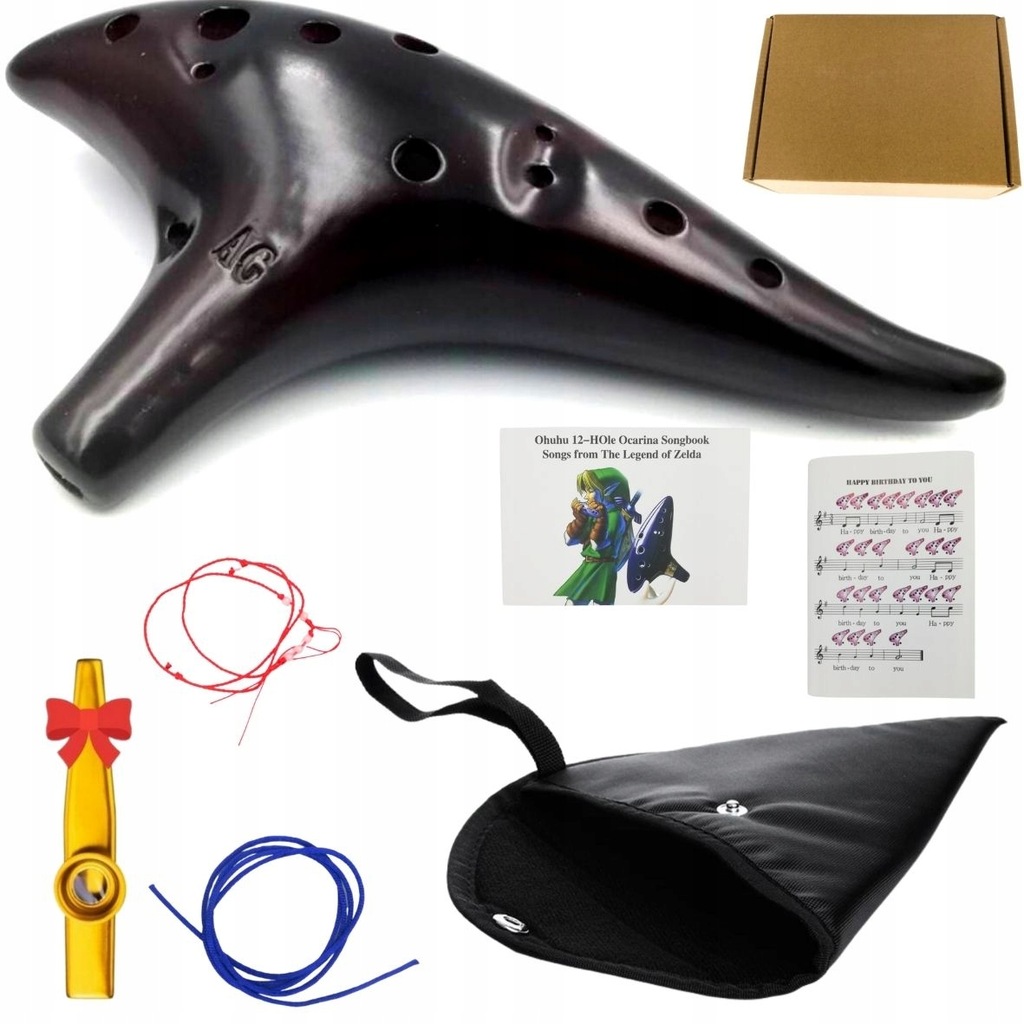 OKARYNA CERAMICZNA dark etui chwyty nuty PRO 12 otworów ocarina flet +kazoo - 12212746232 ...
