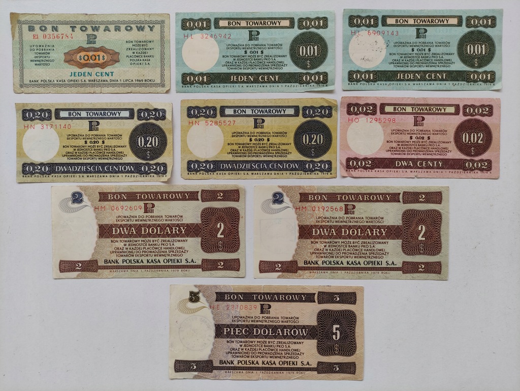 Bony towarowe PKO PRL Pewex - zestaw 9 sztuk - 13369380243 - oficjalne ...