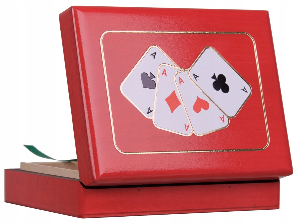 Karciarka pudełko na karty do gry drewniana złote dodatki 2 talie czerwona - 14759040158 ...