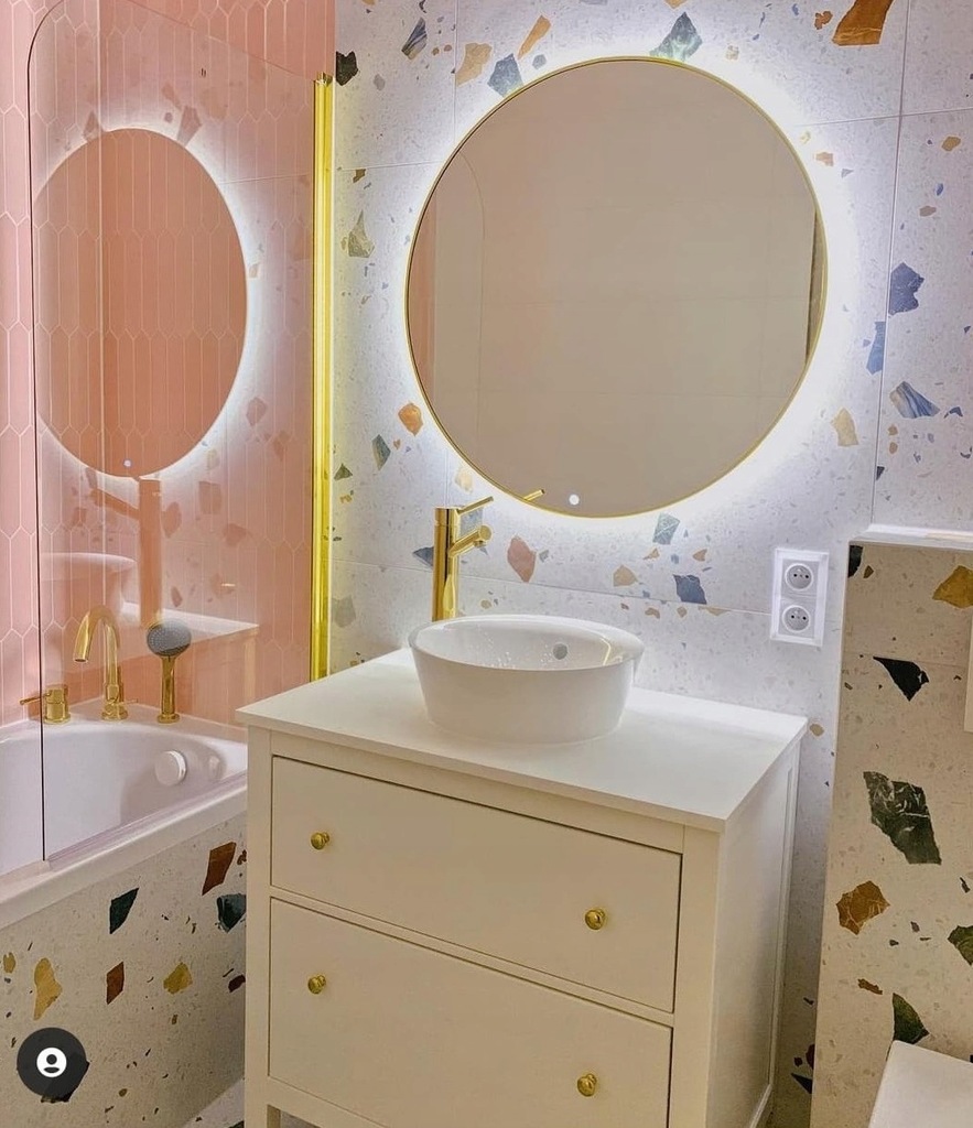 Lustro okrągłe w złotej ramie OTYLIA LED 160 - 13132824635 - oficjalne ...