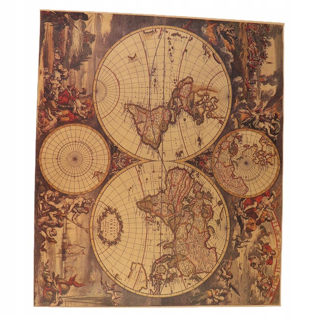 Antique Old World Map in Retro Color Art Wall Hanging Drawings Style_3 ...