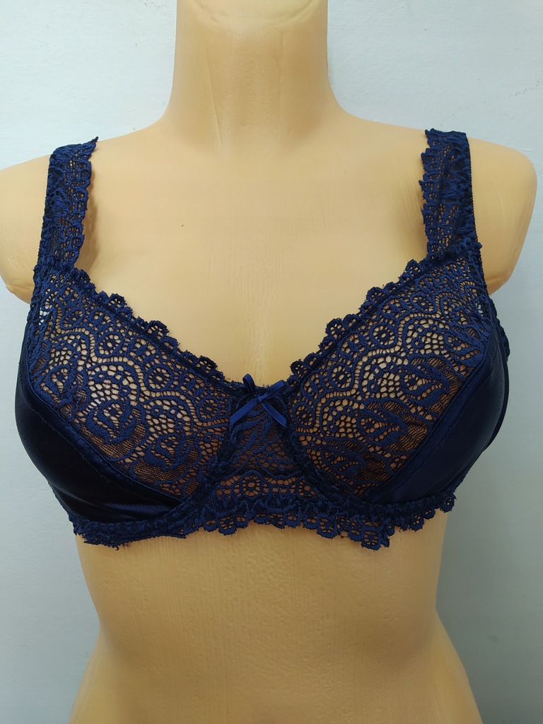 40B 90B granatowy miękki biustonosz z koronką fiszbiny szerokie ramiączka - 15208806499 ...