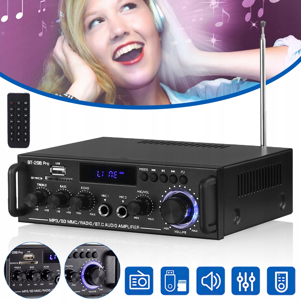 2-KANAŁOWY WZMACNIACZ AUDIO STEREO MINI HIFI STEREO WZMACNIACZ BLUETOOTH - 16188762276 ...