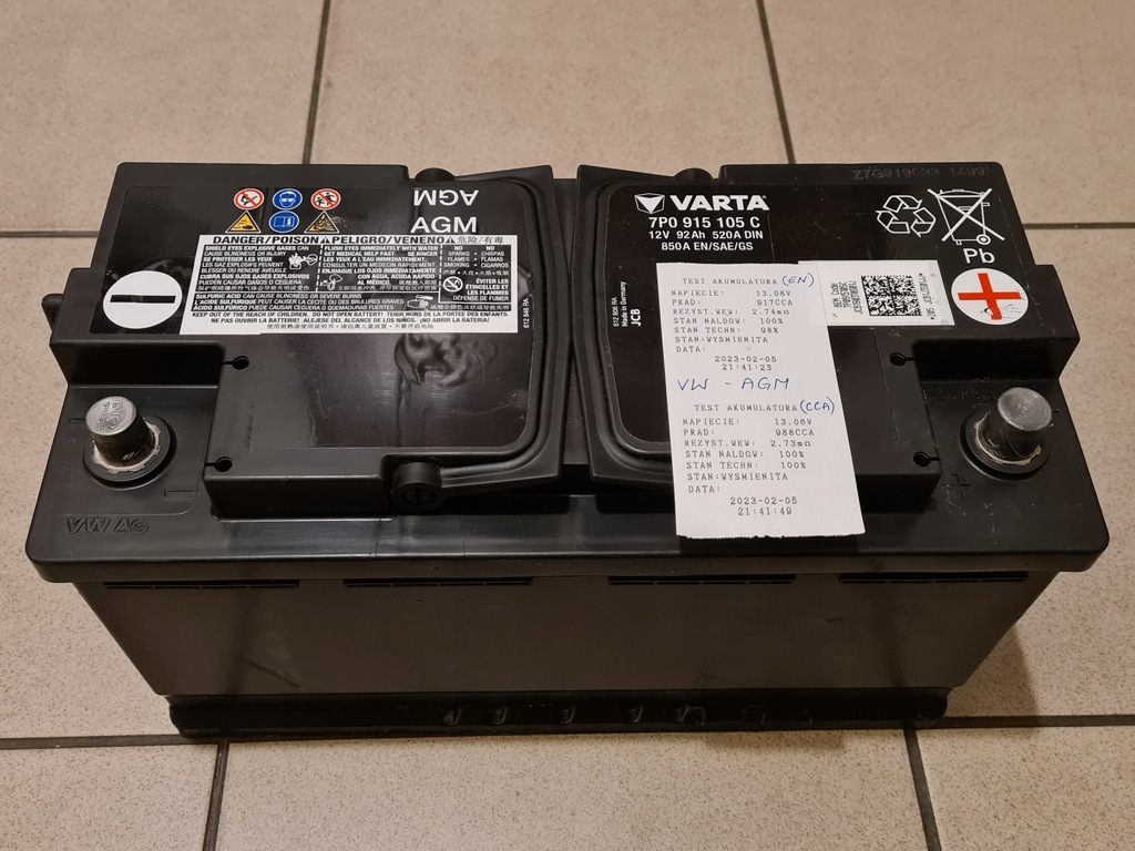 Akumulator Audi - Volkswagen AGM - 92Ah 850A IGŁA! - 13228460479 ...