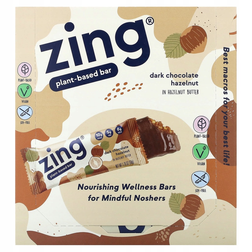 Zing Bars, Plant-Based Bar, Dark Chocolate Hazelnut In Hazelnut Butter, 12 - 15642608439 ...