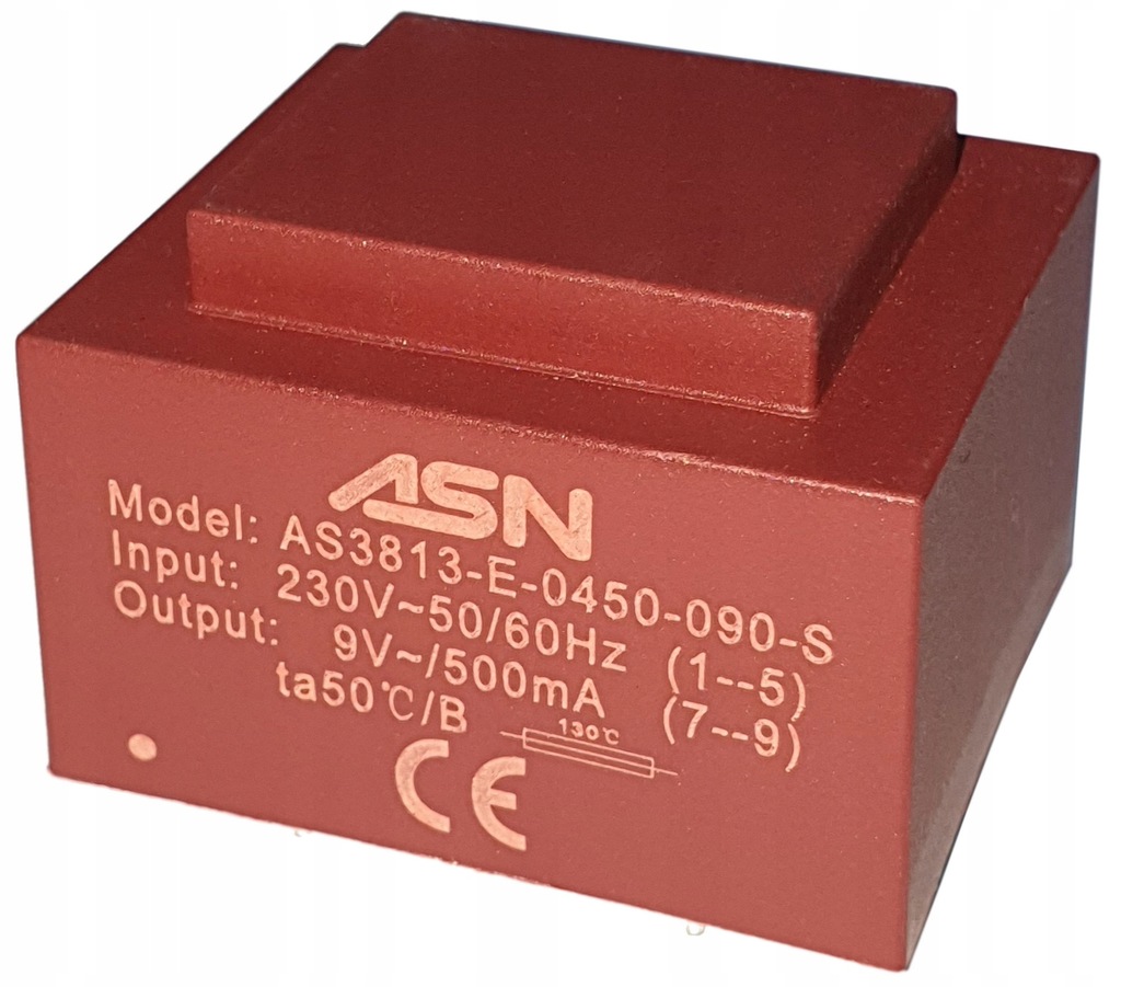 Transformator 9V 4,5W EI38 do druku zalewany ASN - 10795806960 - oficjalne archiwum Allegro