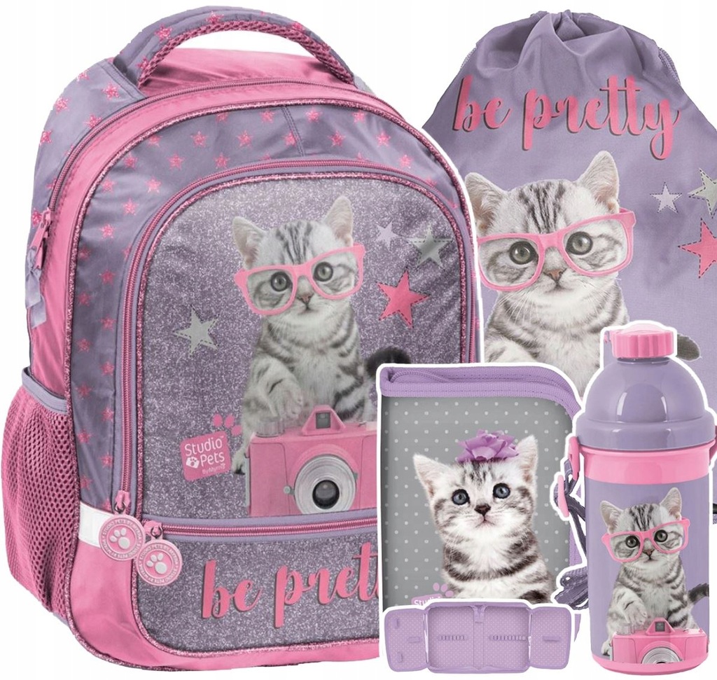ZESTAW SZKOLNY PLECAK DLA DZIEWCZYNKI Z KOTKIEM - 8255967114 - oficjalne archiwum Allegro