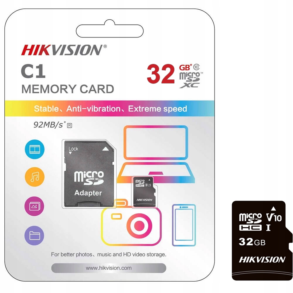 Karta Micro SD 32GB HIKVISION HS-TF-C1 + Adapter - 11625884104 - oficjalne archiwum Allegro