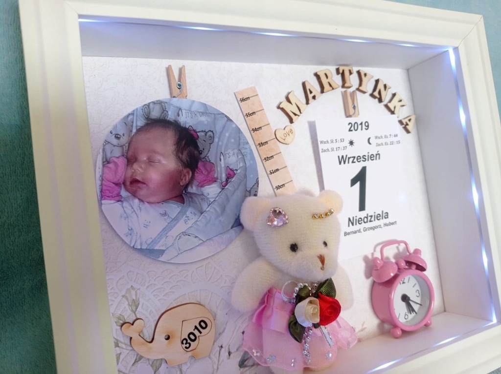 Metryczka 3D Ramka Prezent narodziny dla dziecka - 9013099388 - oficjalne archiwum Allegro