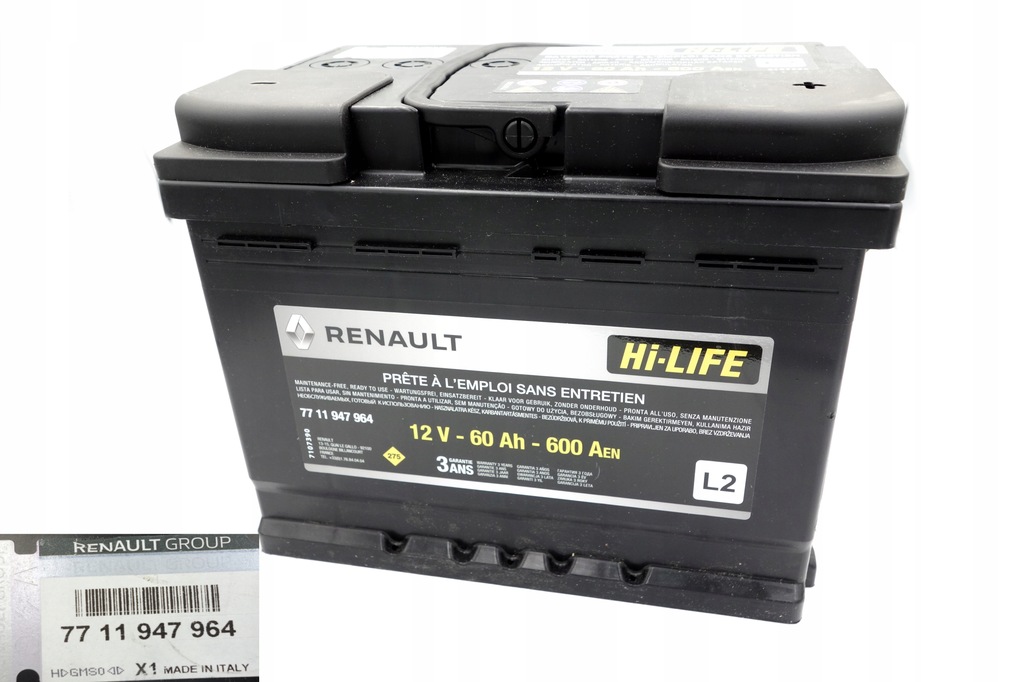 AKUMULATOR 12V 60Ah 600A RENAULT 7711947964 ORYG - 12981015677 ...